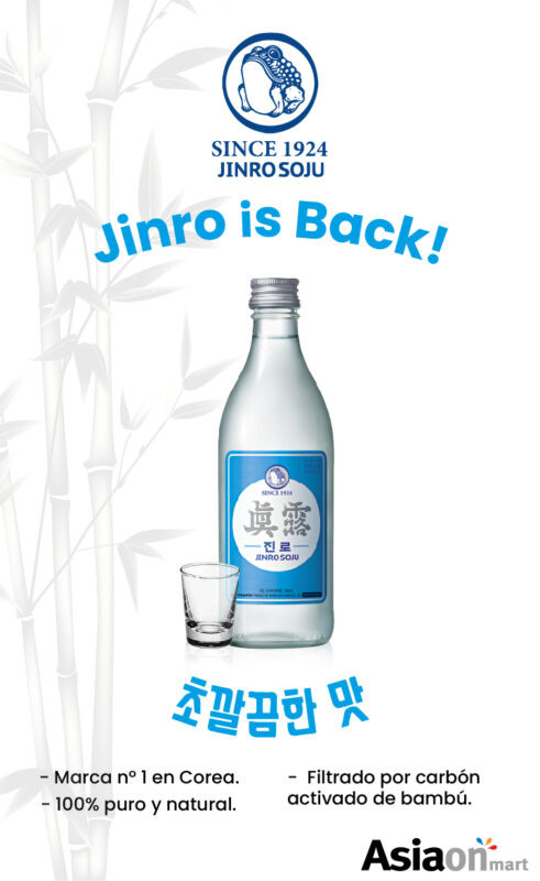 Jinro Soju is Back 360ml - 100% puro y natural - Asiaon Mart