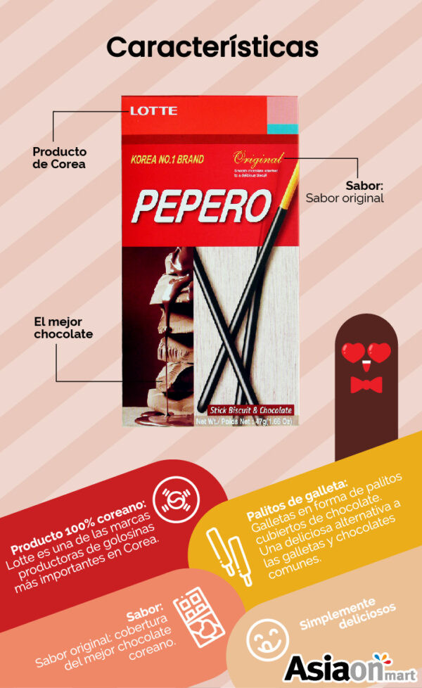 Lotte Pepero Chocolate Original 47gr - Deliciosos \(^w^)/ - Asiaon Mart