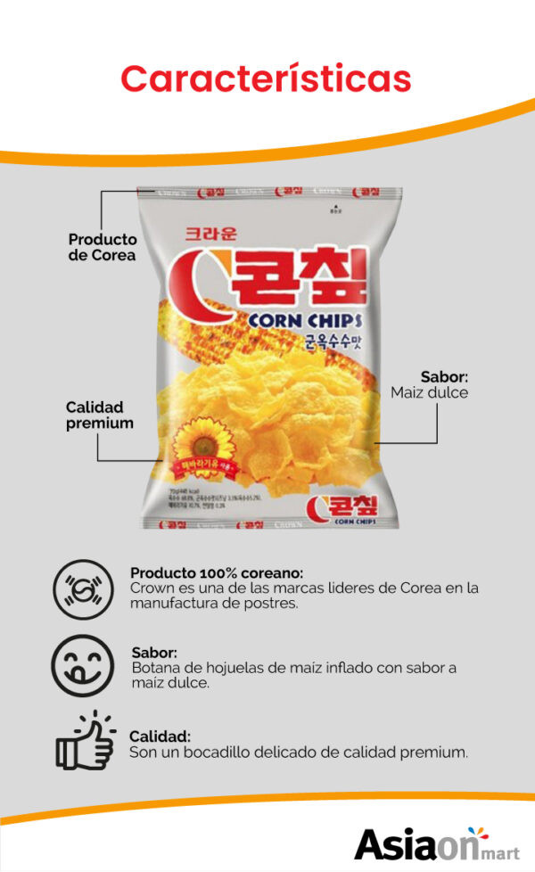 Crown Corn Chips 70gr - Hojuelas de maíz dulce - Asiaon Mart