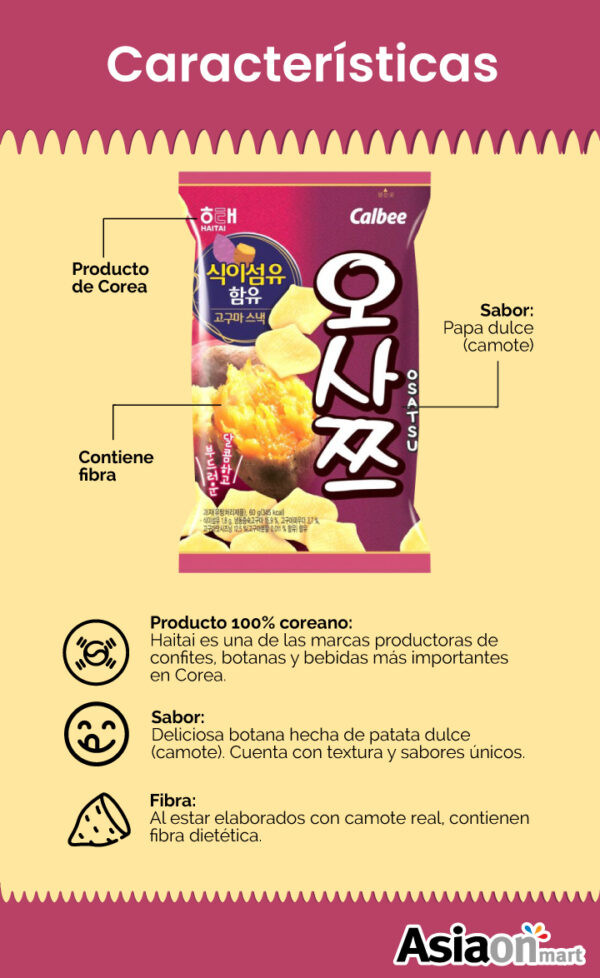 Haitai Sweet Potato Osatsu Snack 60gr - Botana de Camote - Asiaon Mart