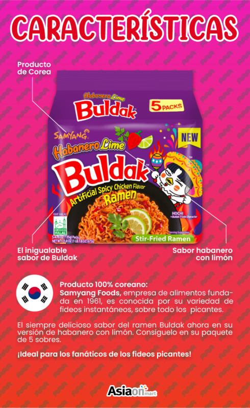 Samyang Buldak Hot Chicken Habanero con Limón 5 Pack - Asiaon Mart