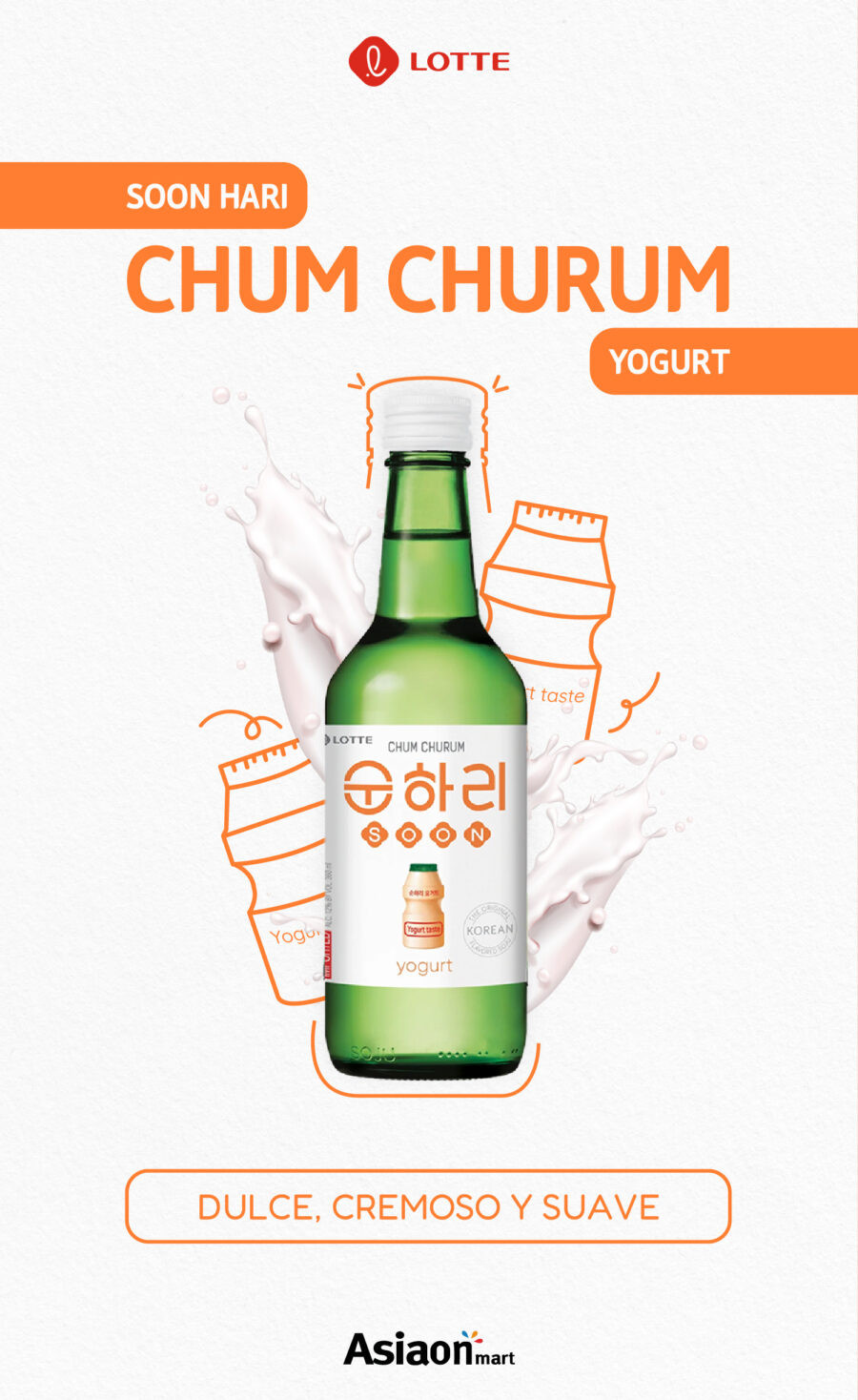 Lotte Soju Chum Churum Yogurt 360 ml - Licor Coreano - Asiaon Mart